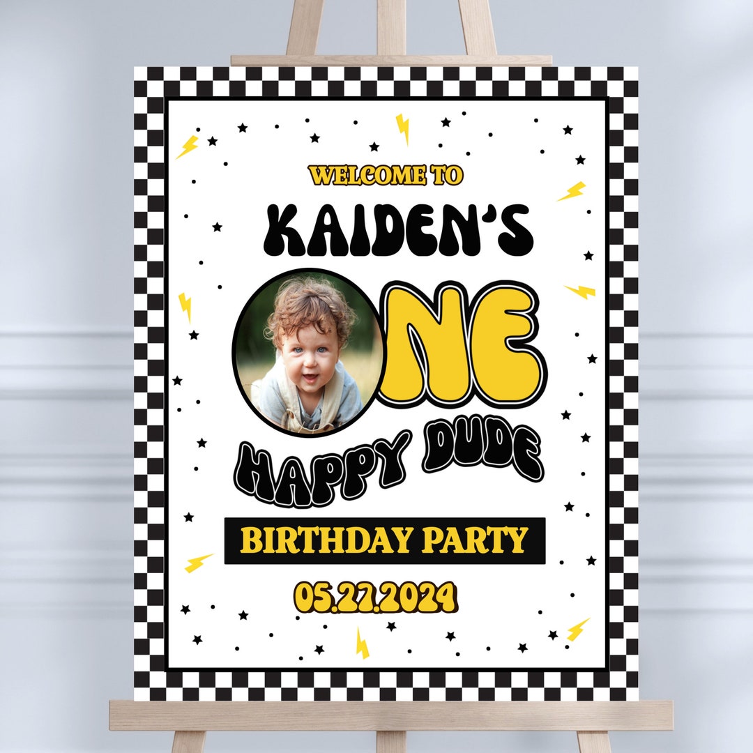 One Happy Dude Welcome Sign, Editable Smiling Face Poster for Boys 1st ...