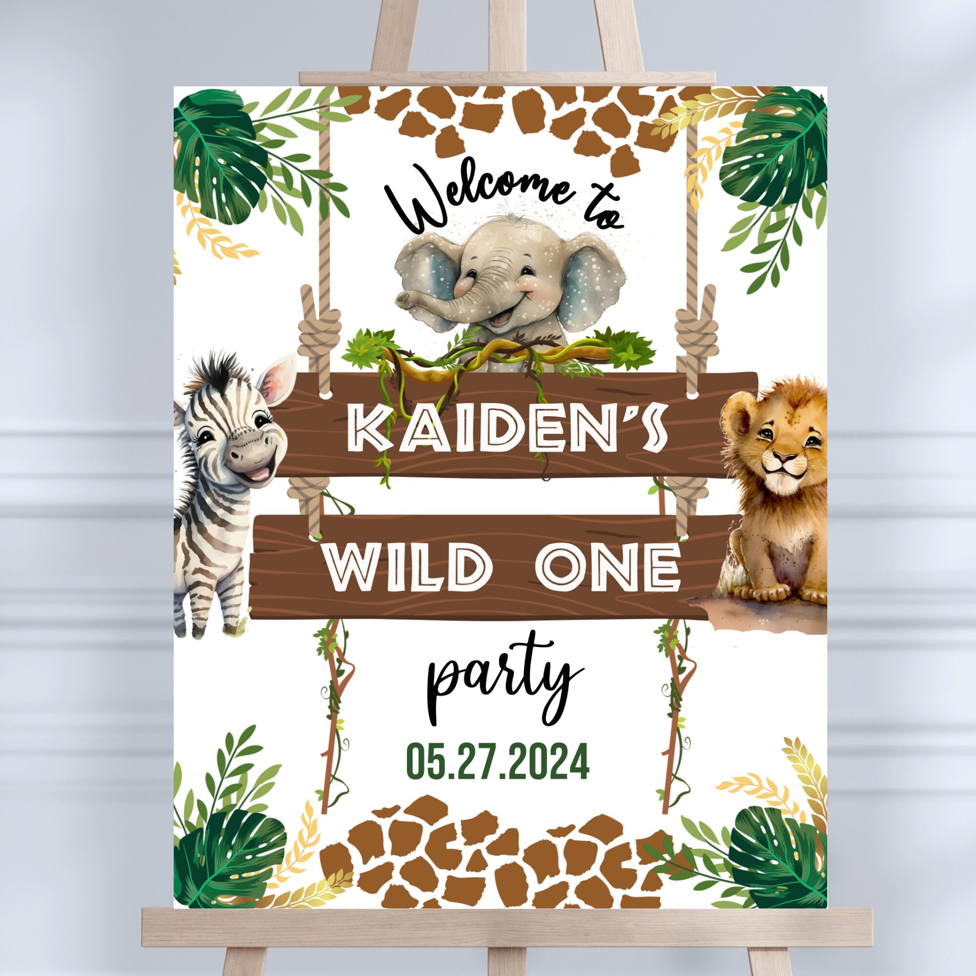 Editable Wild One Birthday Welcome Sign, Safari Jungle Theme Poster ...