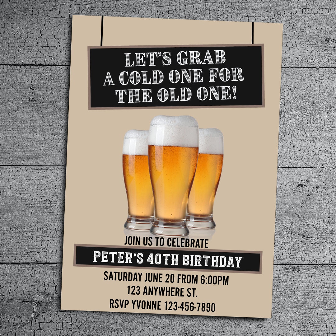 Editable Mens Beer Birthday Invitation Party Template for Any Age, 50th ...