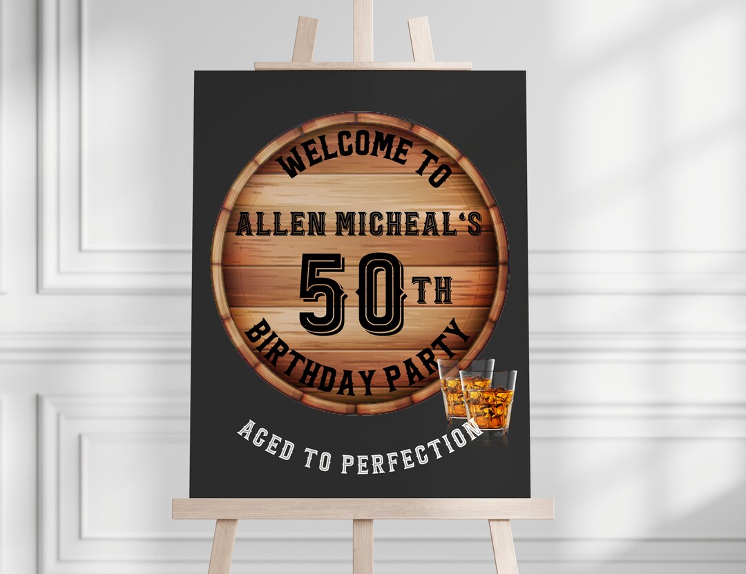 Editable Mens Whiskey Birthday Party Welcome Sign for Any Age, Aged to ...