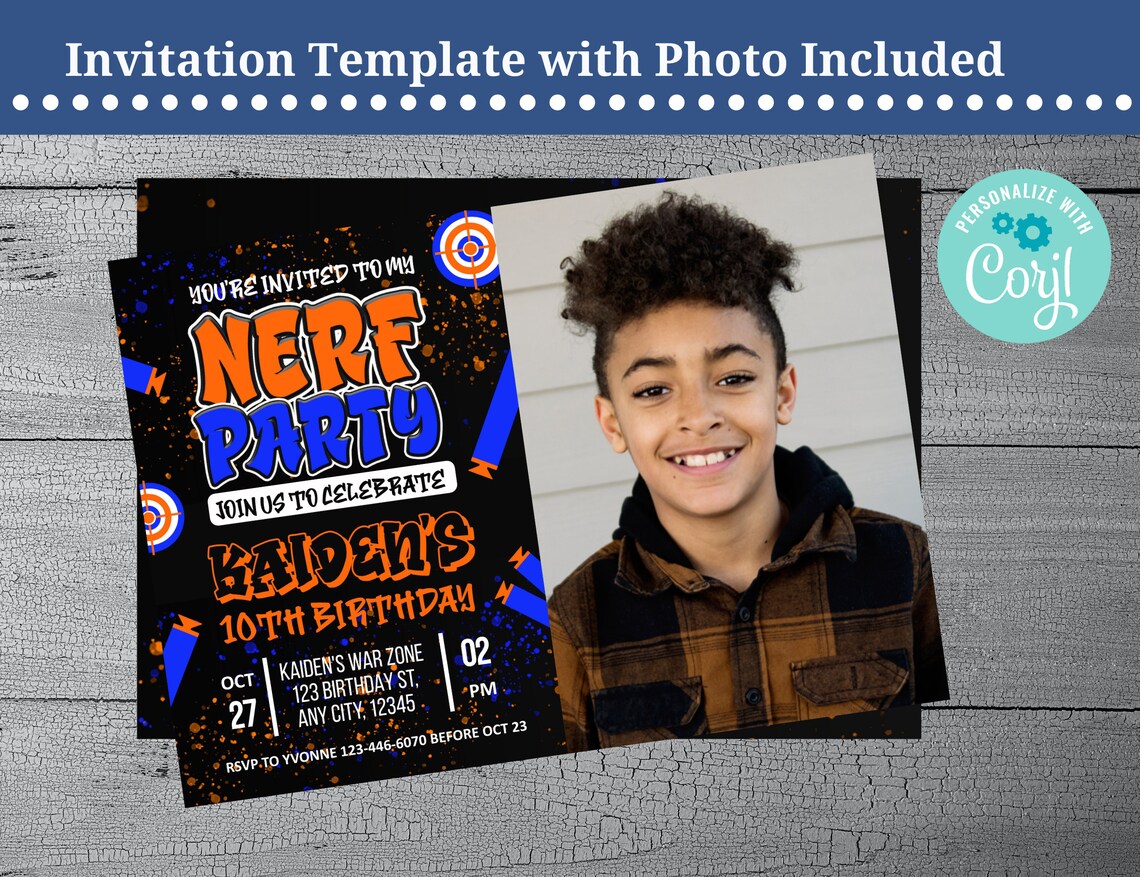 Editable Nerf Birthday Invitation Dart Gun Party Invite for - Etsy