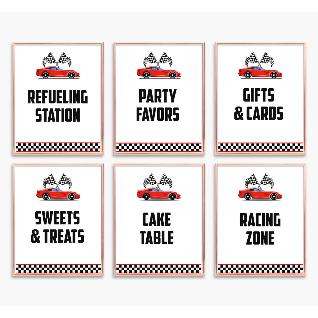 Fast One Racing Car Theme Party Table & Food Signs Bundle, First ...