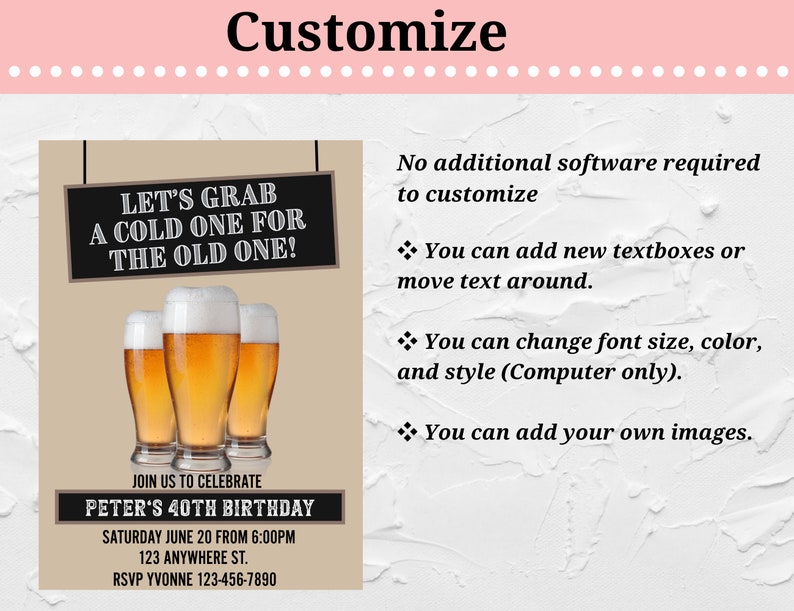 Editable Mens Beer Birthday Invitation Party Template for Any Age, 50th ...