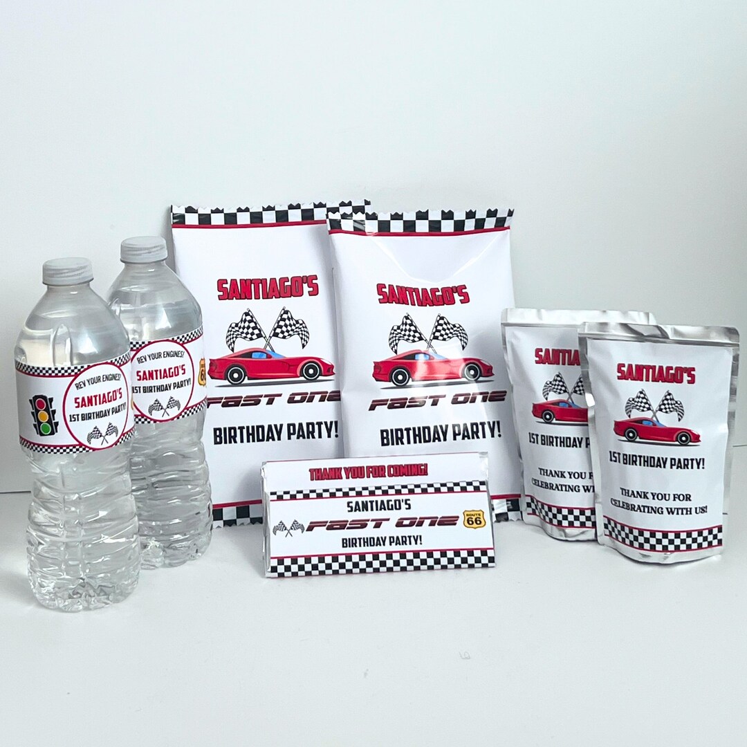 Editable Fast One Birthday Party Favor Labels Bundle, 1st Boys Party ...