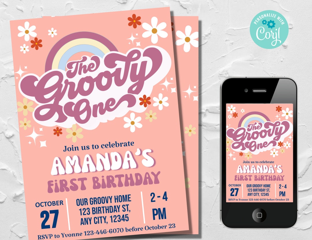 Editable Groovy One Invitation Template for First Birthday - Etsy