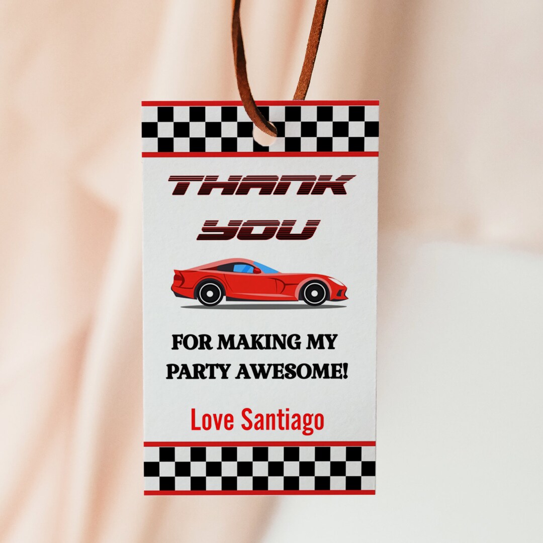 Editable Fast One Car Racing Birthday Party Favor Thank You Tag, 1st ...