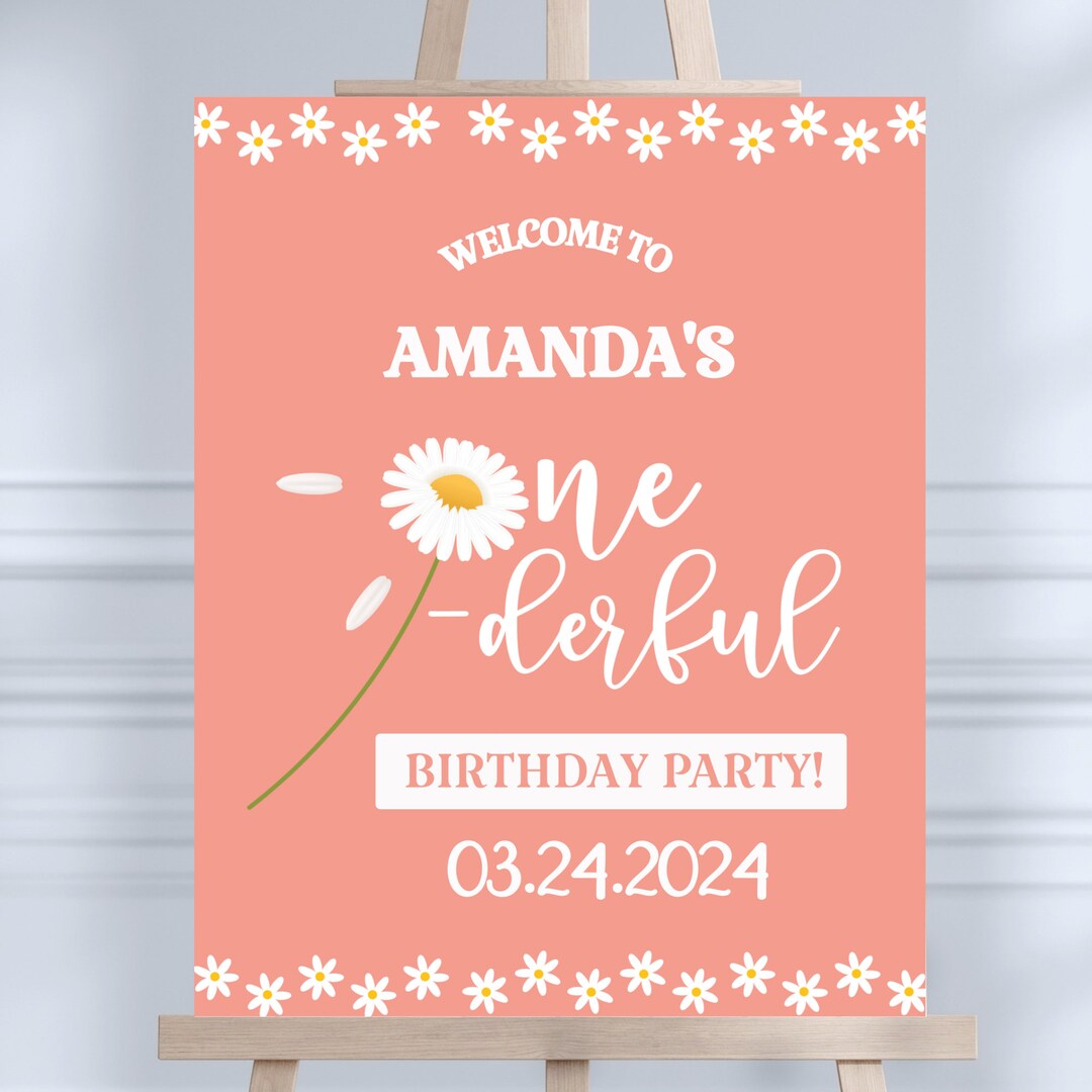 Daisy One Birthday Welcome Sign, Girls First Garden Party Poster ...