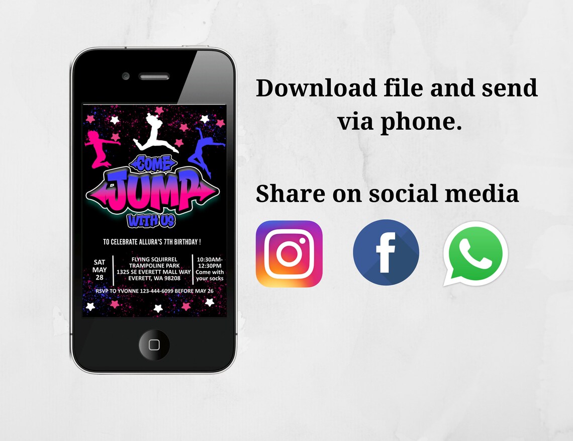 Girls Trampoline Park Birthday Party Invitation Bounce House - Etsy