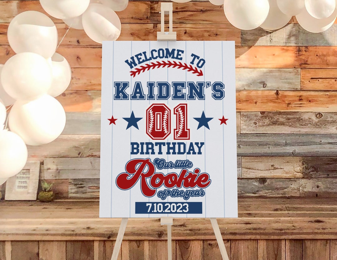 Editable Rookie of the Year First Birthday Welcome Sign, 1st Baseball ...