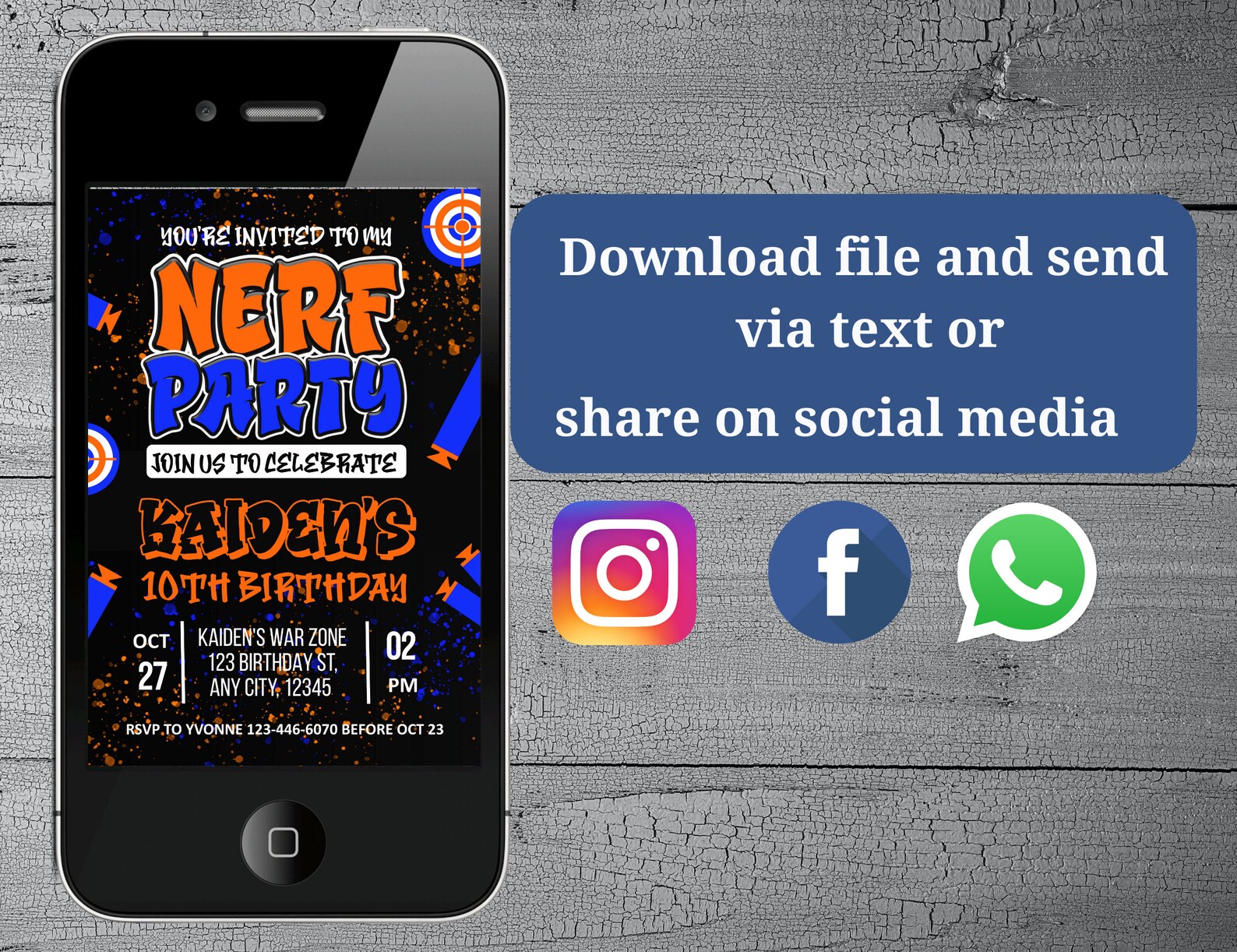 Editable Nerf Birthday Invitation, Dart Gun Party Invite for Boys ...