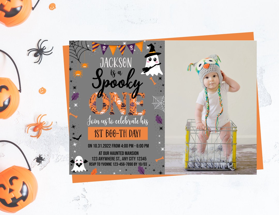 Spooky One Invitation With Photo, Halloween 1st Birthday Invitation ...