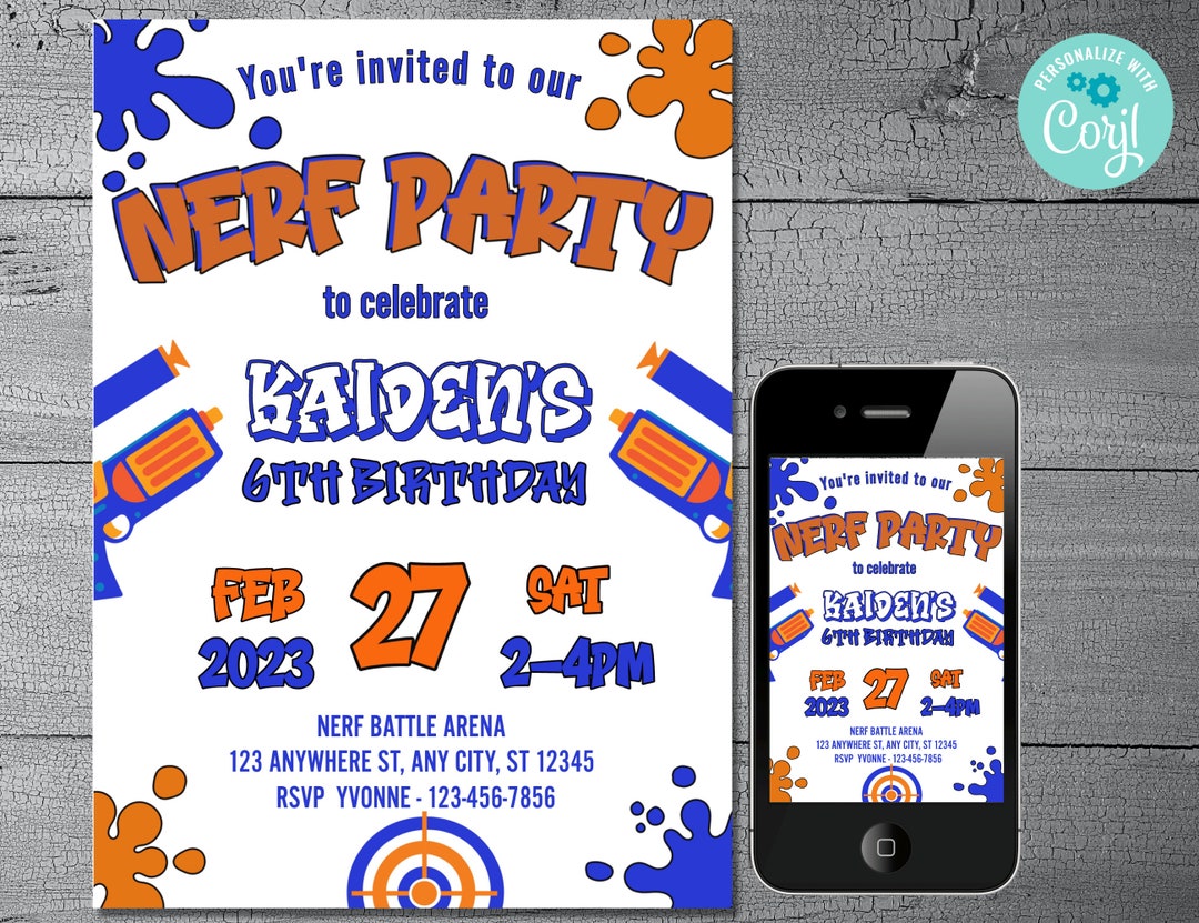 Editable Nerf Birthday Invitation Dart Gun Party Invite for - Etsy