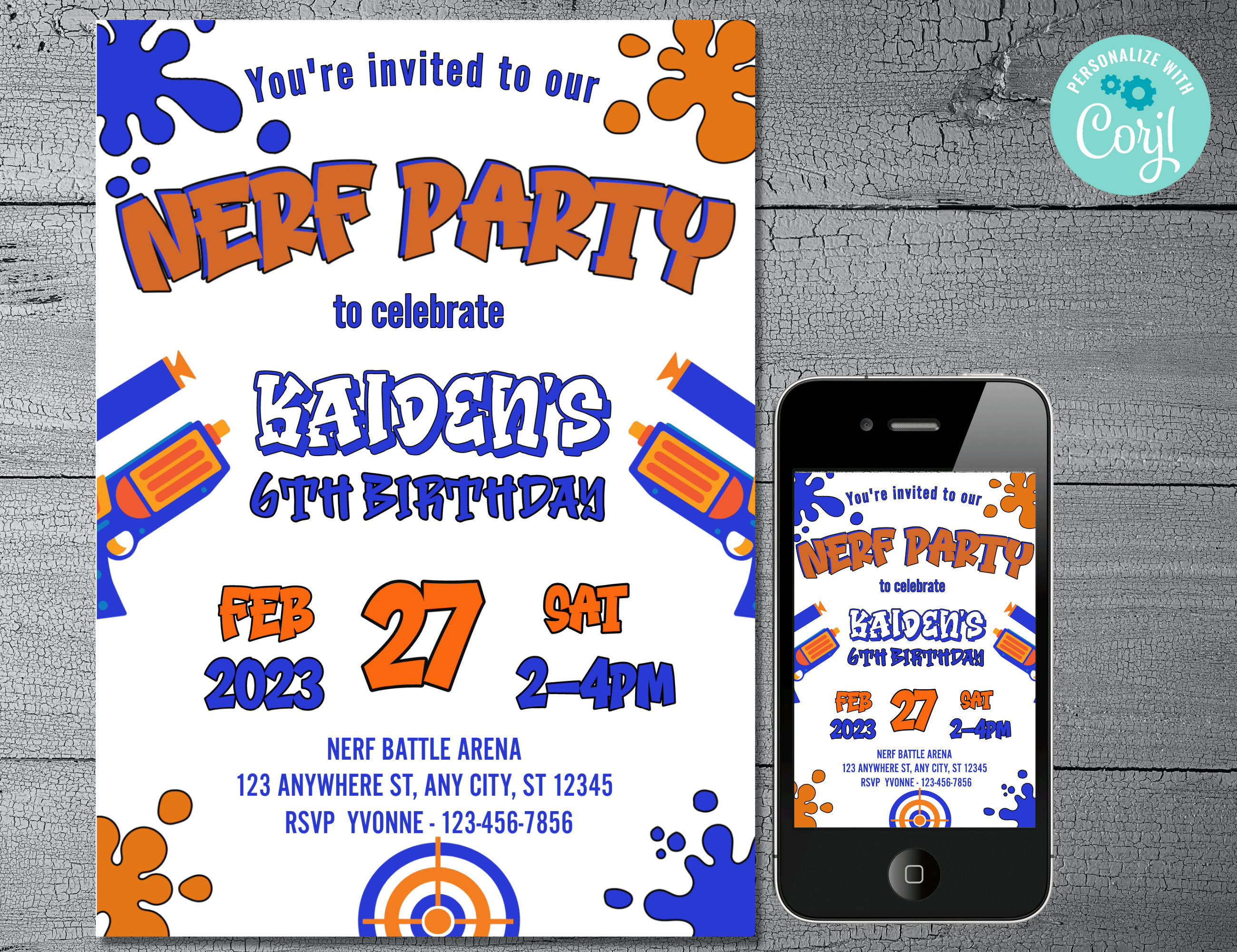 Editable Nerf Birthday Invitation Dart Gun Party Invite for - Etsy