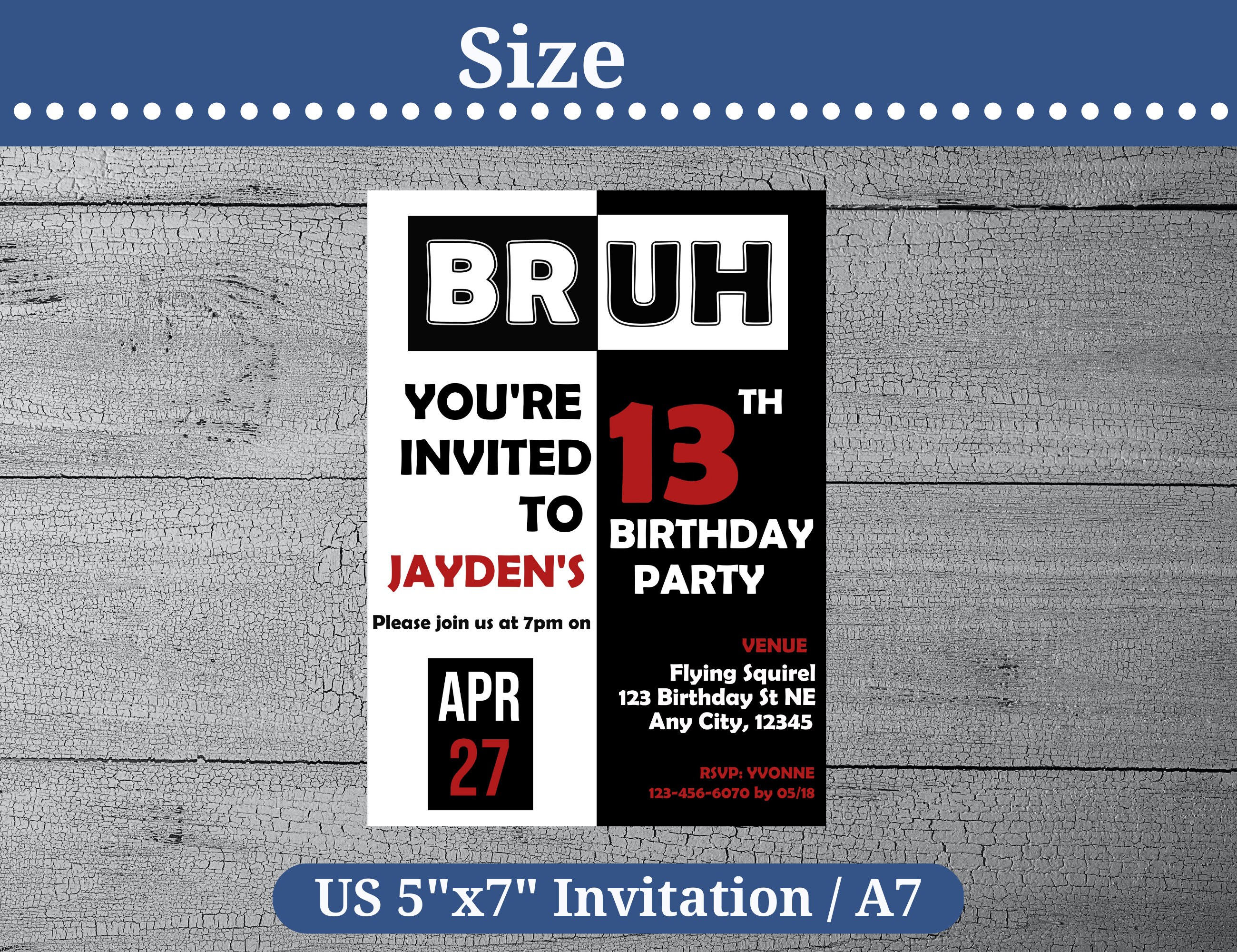 Bruh Birthday Invitation Template for Teens Editable - Etsy