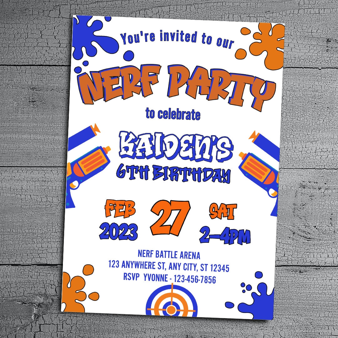 Editable Nerf Birthday Invitation, Dart Gun Party Invite for Boys ...