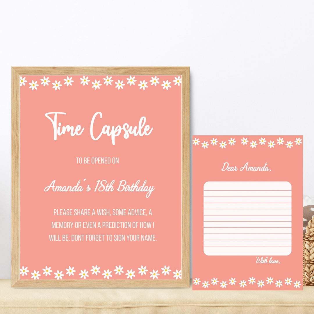 Daisy One Birthday Time Capsule Poster, Girl First Garden Party Sign ...