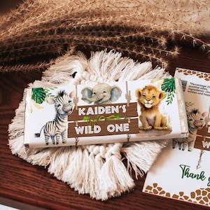 Editable Wild One Birthday Party Favor Labels Bundle, Safari Jungle ...