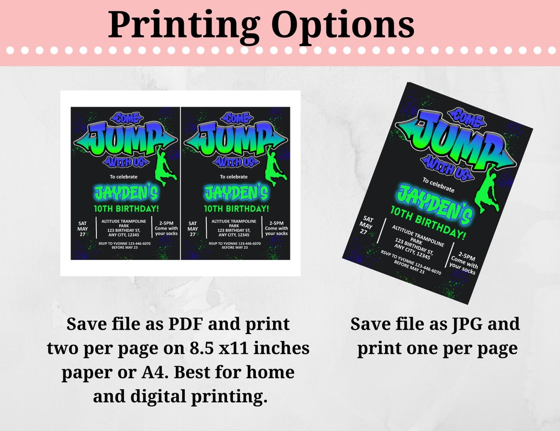 Trampoline Park Birthday Party Invitation Trampoline Park - Etsy