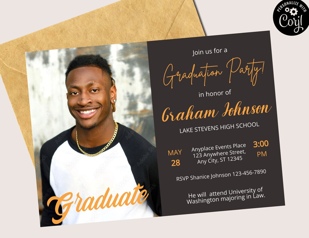 Editable Graduation Party Invitation Template With Photos, Boys Instant ...