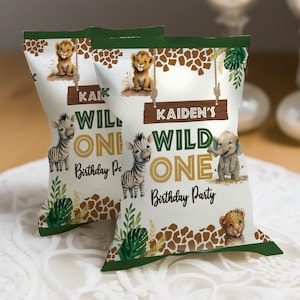 Editable Wild One Birthday Party Favor Labels Bundle, Safari Jungle ...