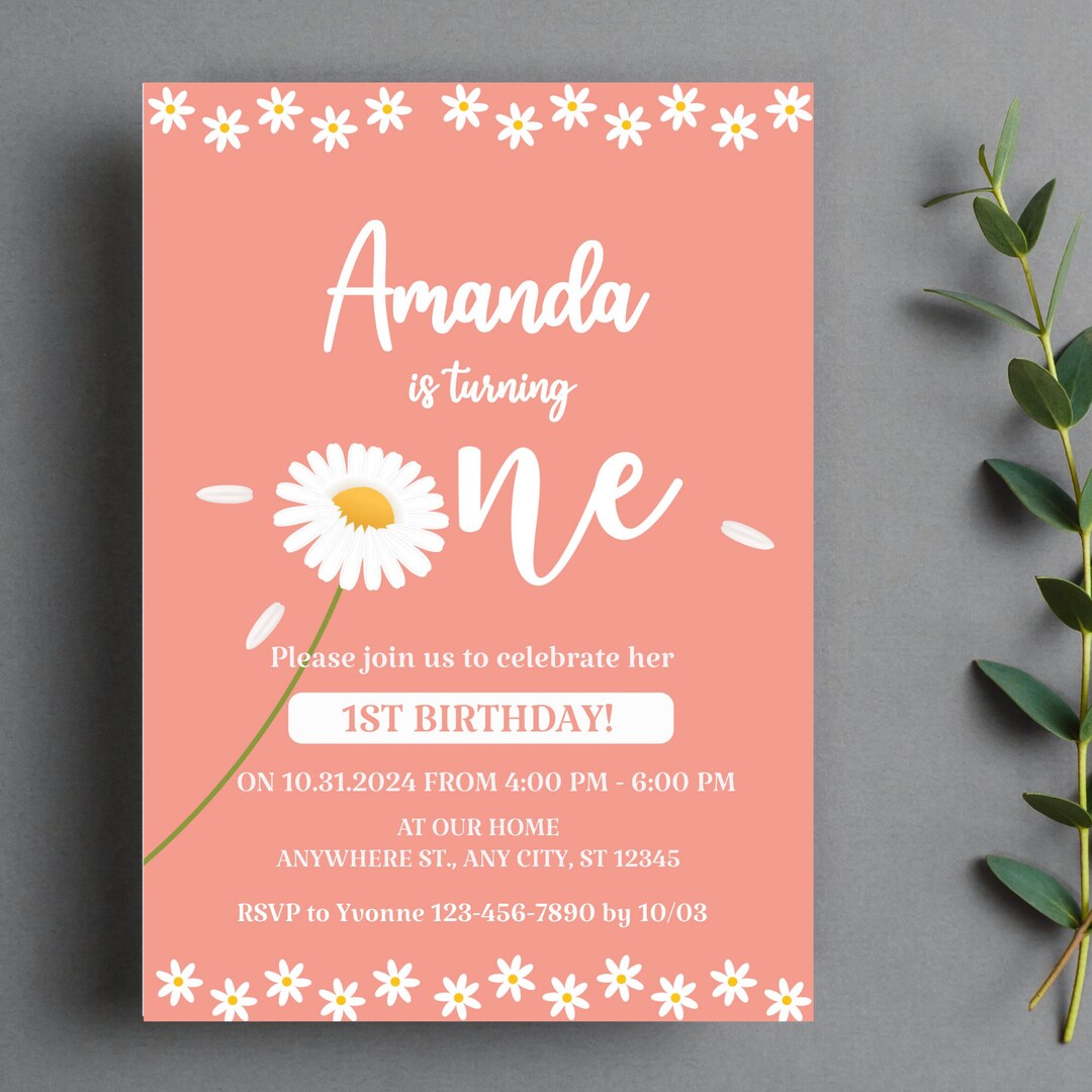 Daisy One Birthday Invitations, Girls First Garden Party Invite ...
