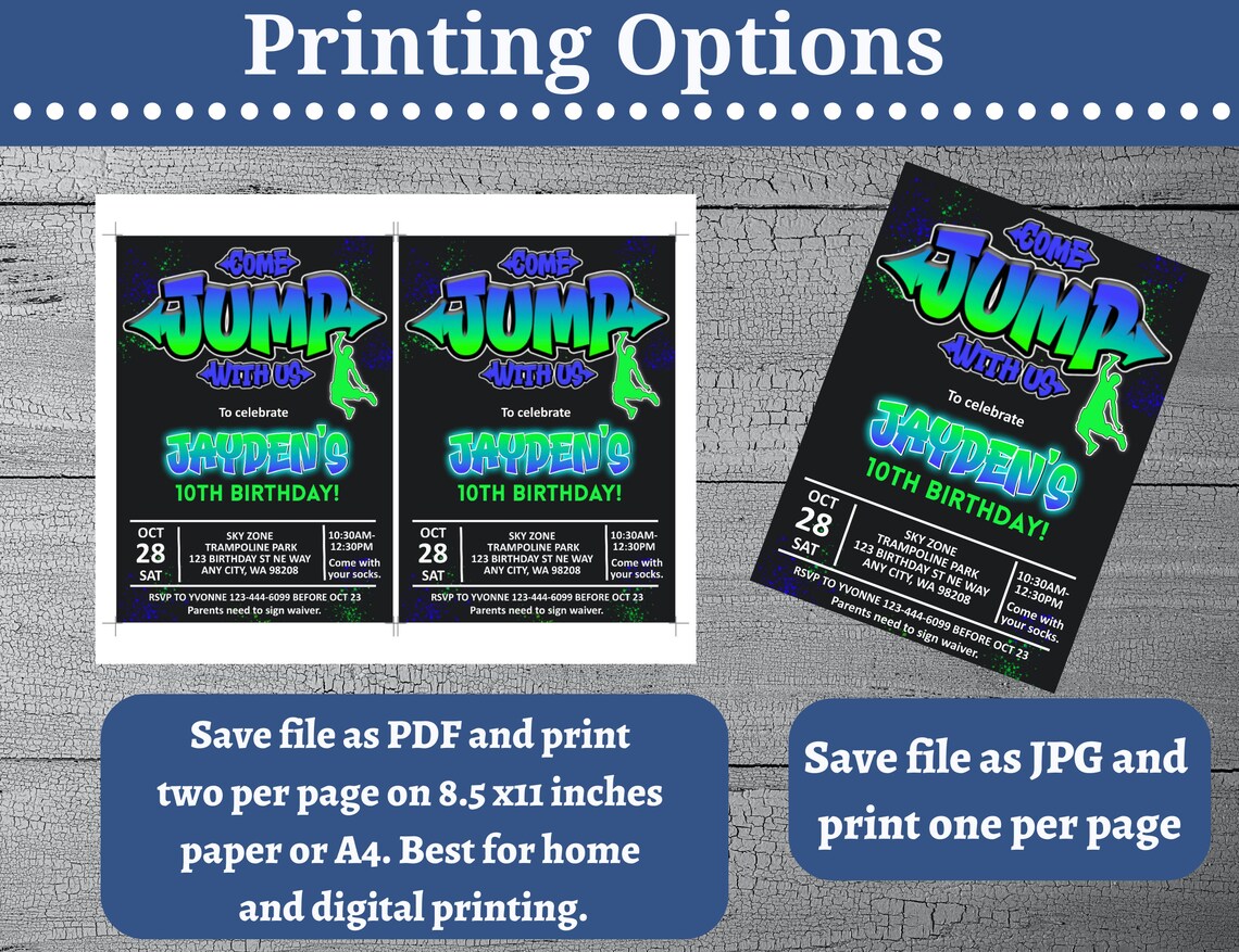 Trampoline Park Birthday Party Invitation Trampoline Park - Etsy