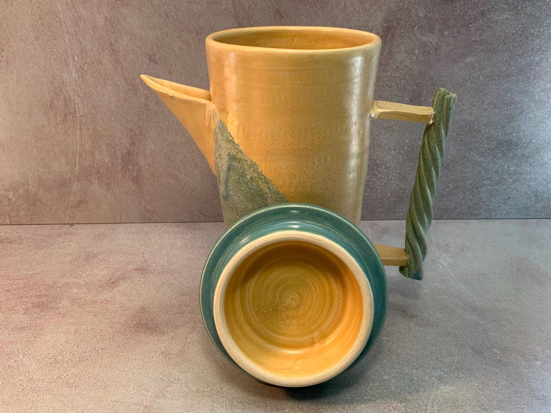 Handmade Stoneware Pitcher, Sand & Turquoise Glaze, 12 Oz - Etsy