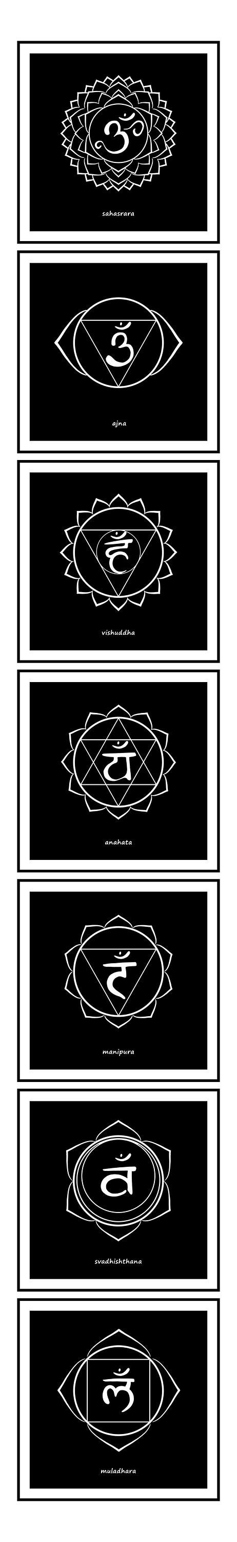 7 Chakras/ White on Black/ Downloadable Digital Print/ 7 Chakras for ...