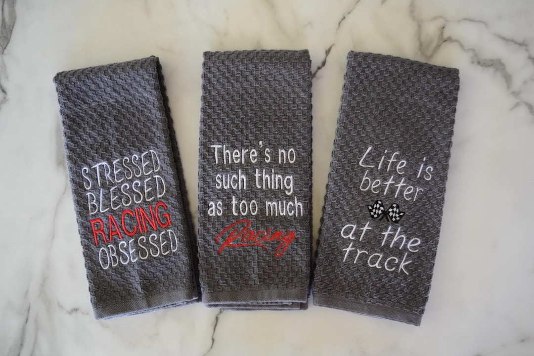 Embroidered Racing Kitchen Towel: 100 Percent Cotton Drag Racing Decor ...
