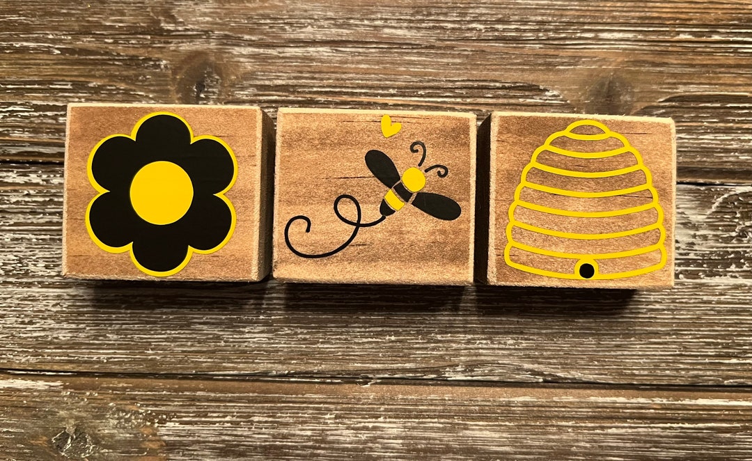 Set of 3 / Bee Wooden Blocks / Bee Shelf Decor / Bee Tray Decor / Bee ...
