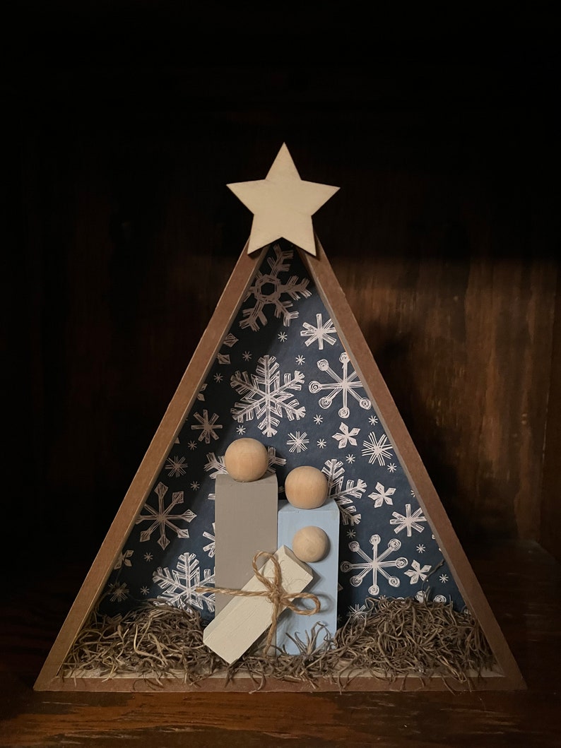Wooden Triangle Nativity Scene, Rustic Farmhouse Christmas Manger - Etsy