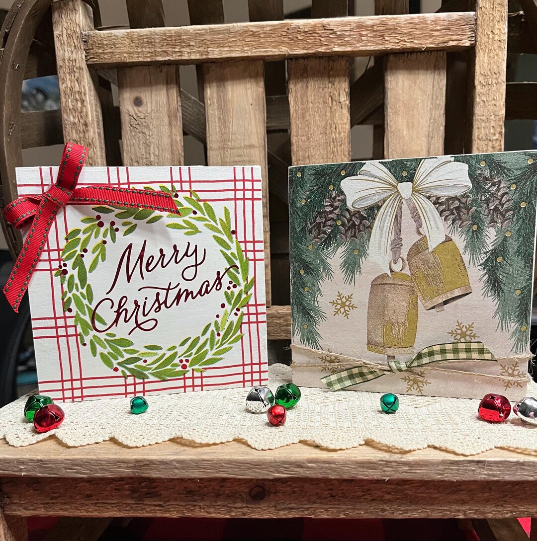 Rustic Christmas Shelf Sitter, Tiered Tray Decor - Etsy