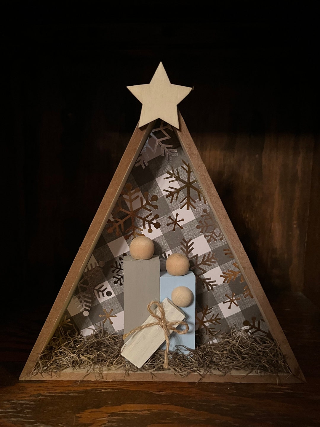 Wooden Triangle Nativity Scene, Rustic Farmhouse Christmas Manger - Etsy
