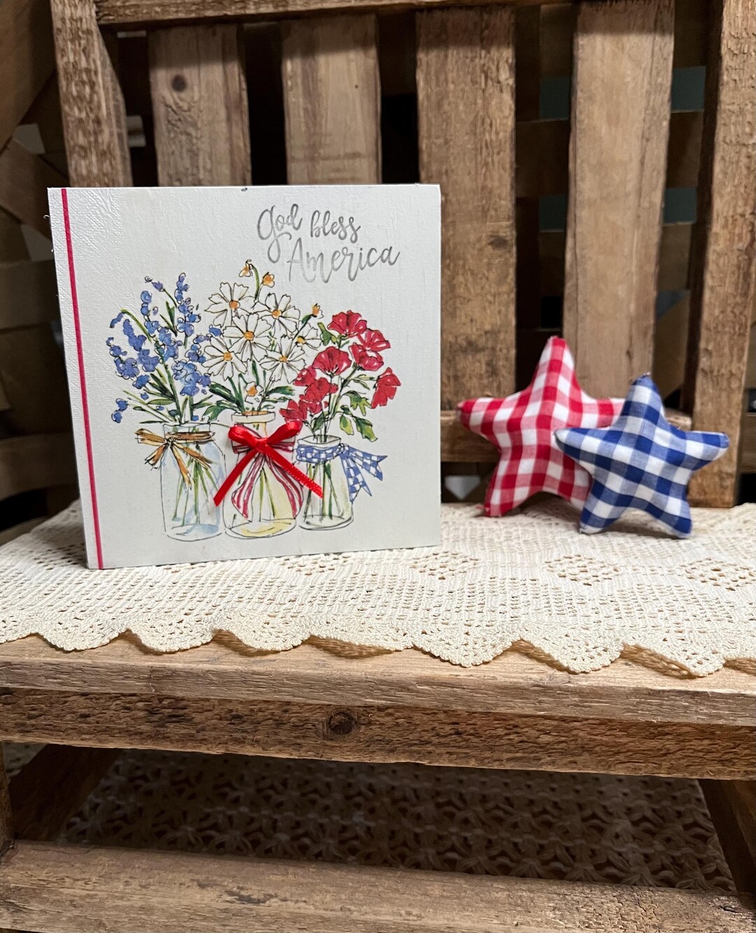 Patriotic Floral Mason Jar Shelf Sign, God Bless America Decor - Etsy