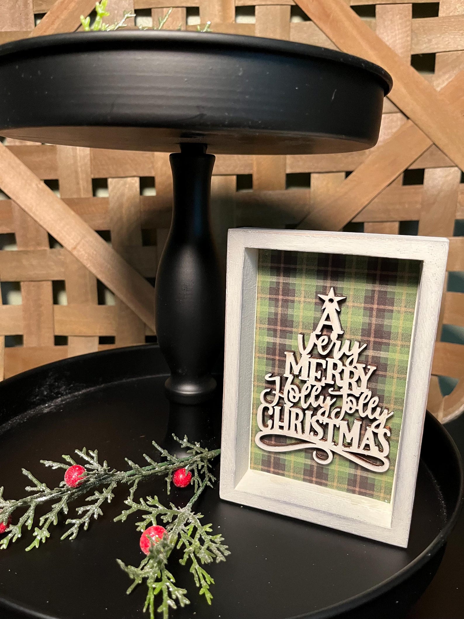 Christmas/holiday Theme Wood Christmas Tree Frame Tier Tray Decor ...