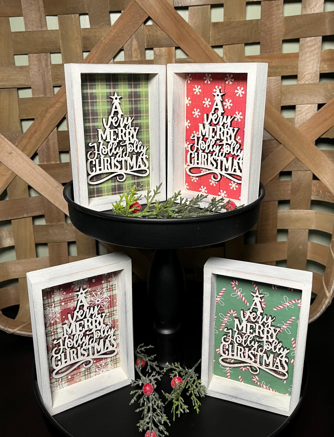 Christmas/holiday Theme Wood Christmas Tree Frame Tier Tray Decor ...