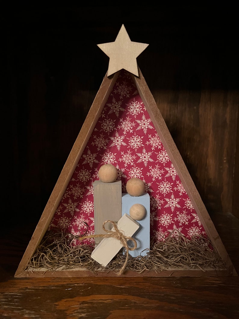 Wooden Triangle Nativity Scene, Rustic Farmhouse Christmas Manger - Etsy