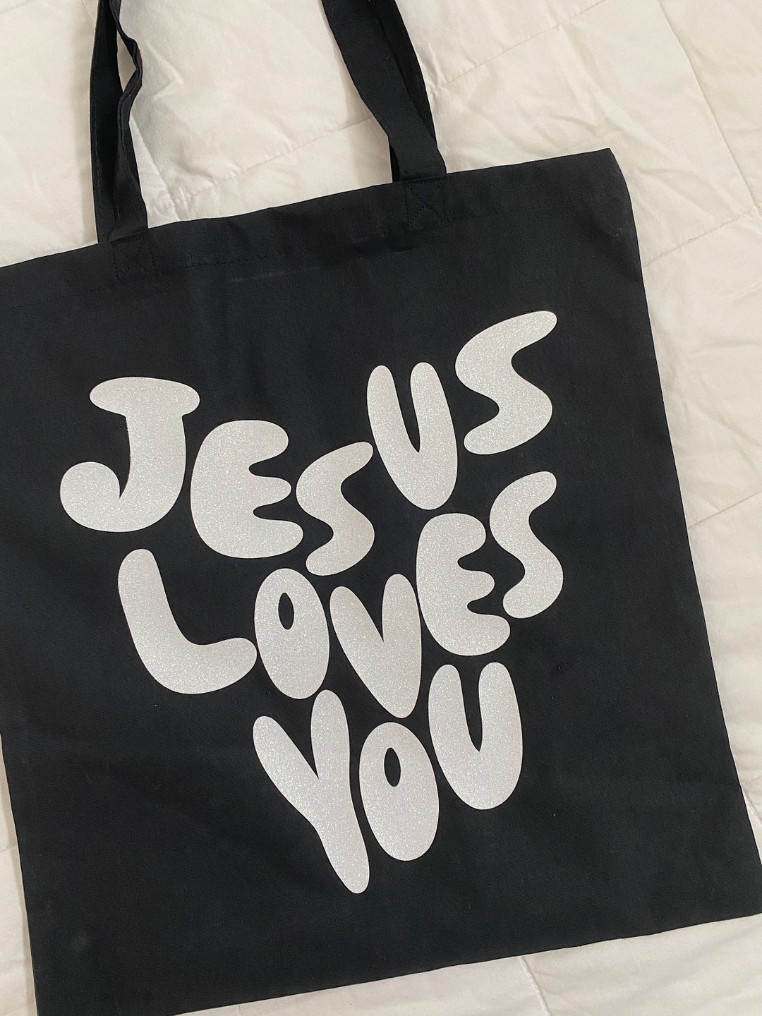 Jesus Loves You Tote Bag, JLY, Cute Tote Bag, Beach Tote Bag, Black ...