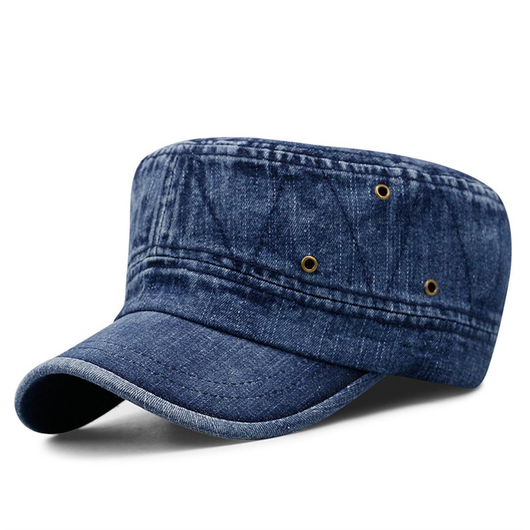 Unisex Denim Flat Top Hat Baseball Cap Short Brim Distressed - Etsy UK