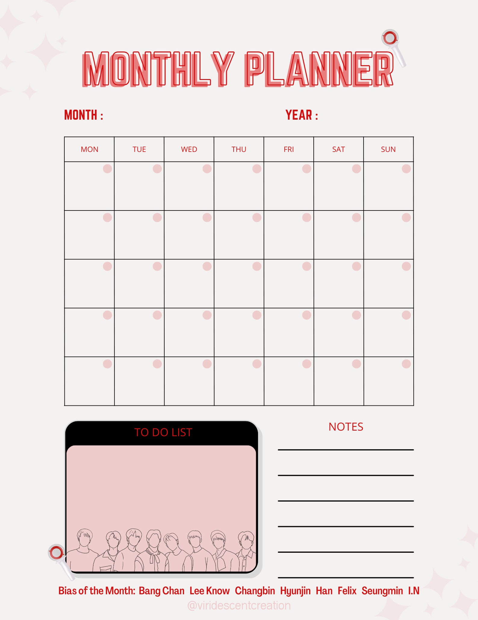Kpop | Stray Kids Inspired Monthly Printable Planner 2024 | Instant ...