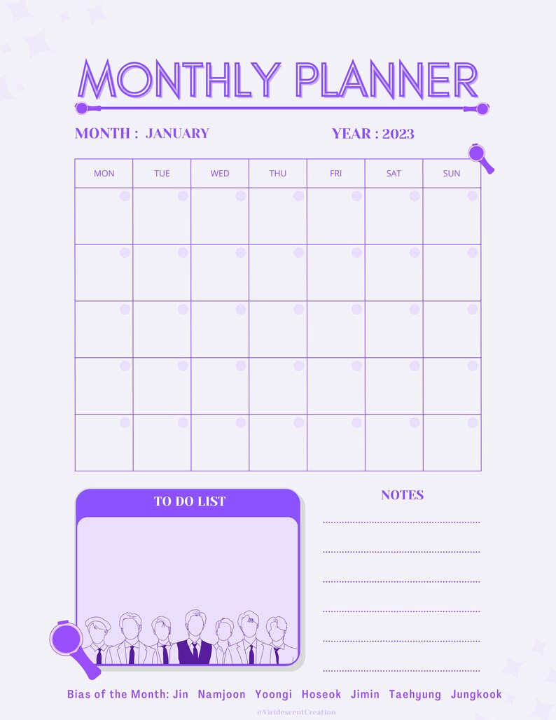 Kpop | BTS Inspired Monthly Printable Planner 2024 | Instant Digital ...