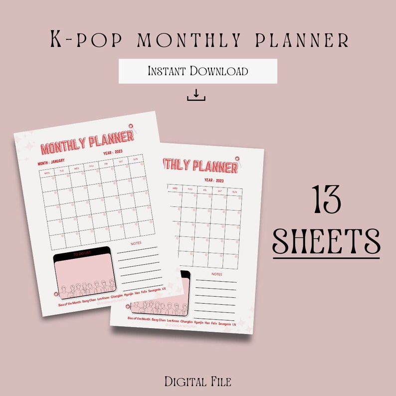 Kpop | Stray Kids Inspired Monthly Printable Planner 2024 | Instant ...