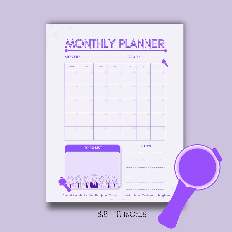 Kpop | BTS Inspired Monthly Printable Planner 2024 | Instant Digital ...