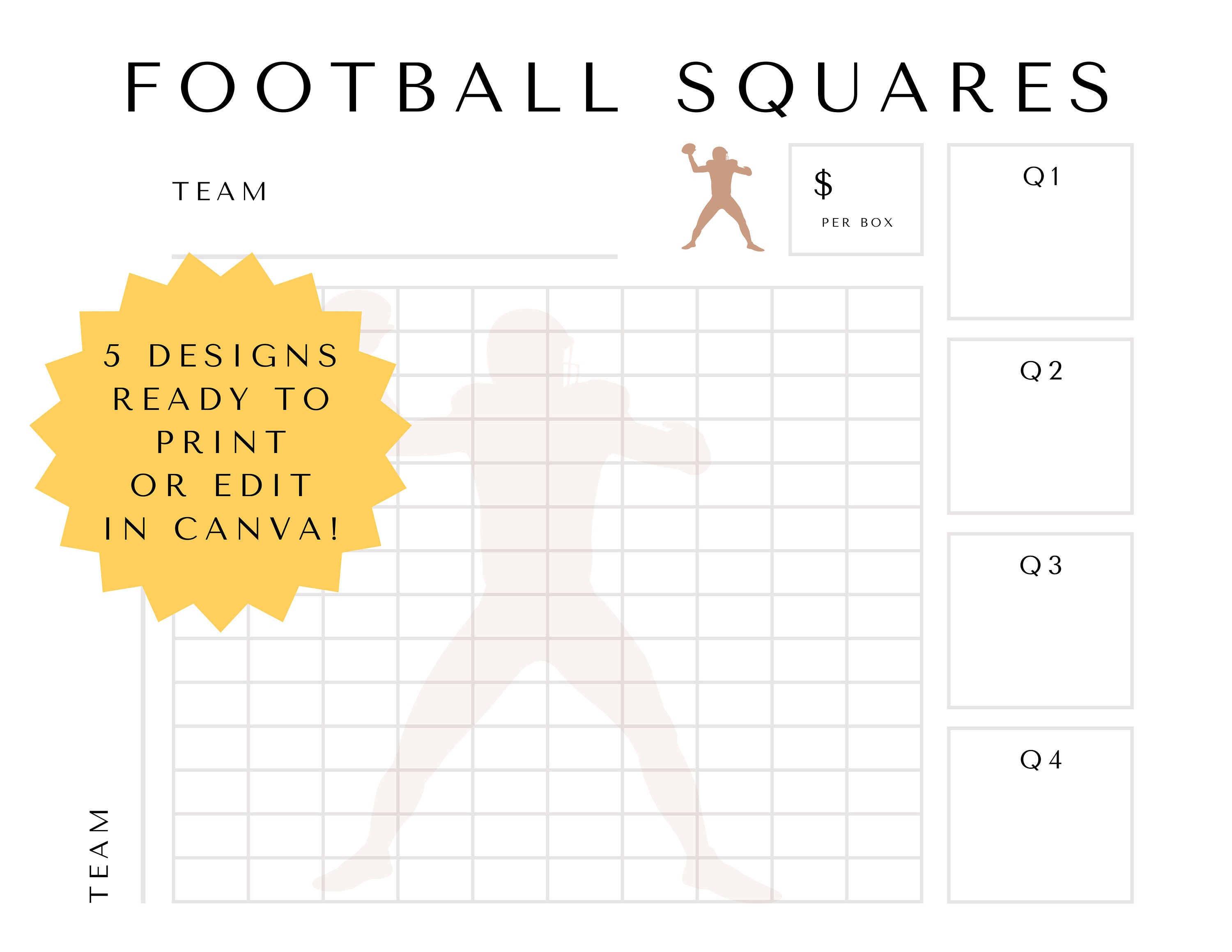 PRINTABLE Football Squares for Football Pool Betting Squares Super Bowl ...