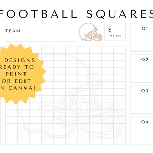 PRINTABLE Football Squares for Football Pool Betting Squares Super Bowl ...