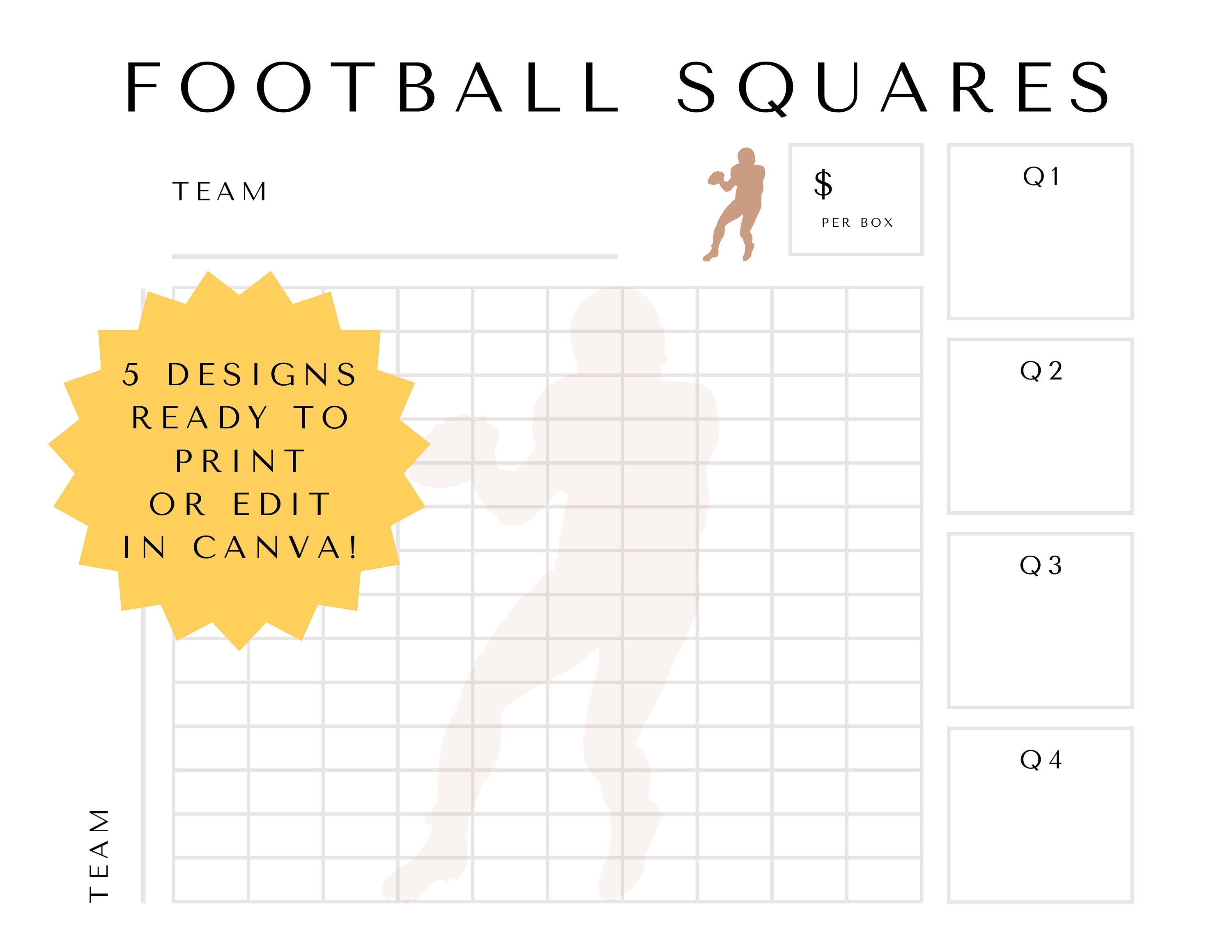 PRINTABLE Football Squares for Football Pool Betting Squares Super Bowl ...