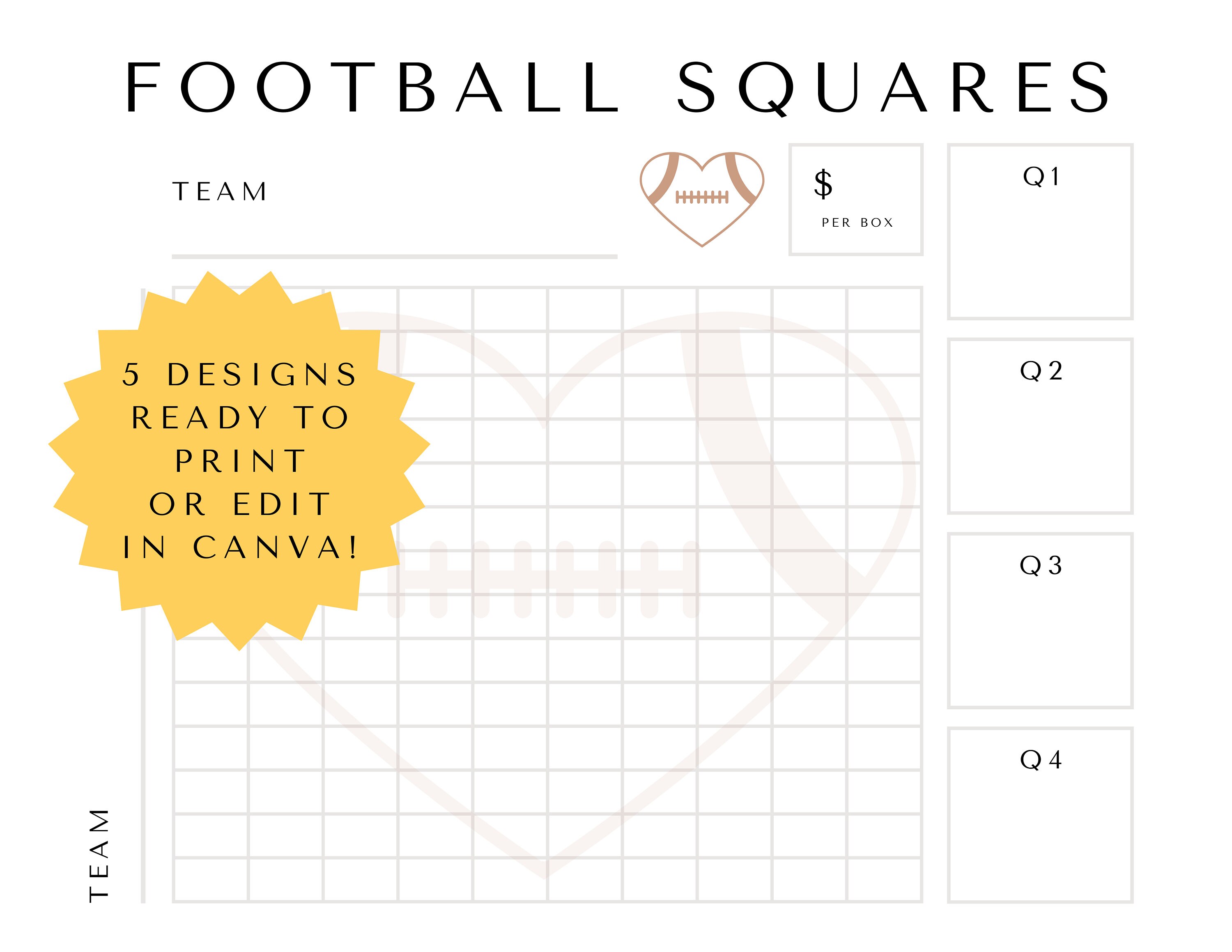 PRINTABLE Football Squares for Football Pool Betting Squares Super Bowl ...
