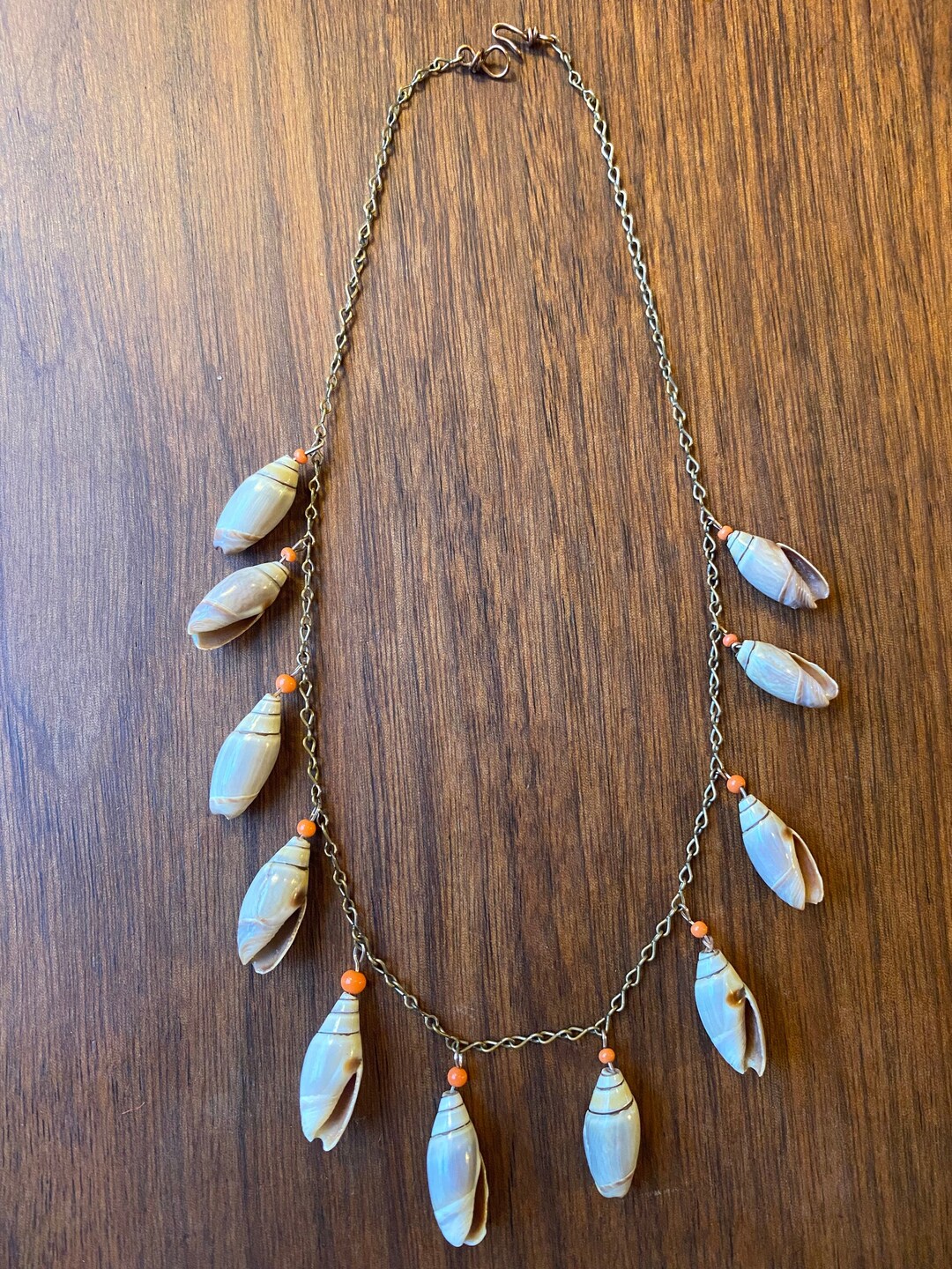 Vintage Natural Shell Pendant Necklace With Coral Beads - Etsy