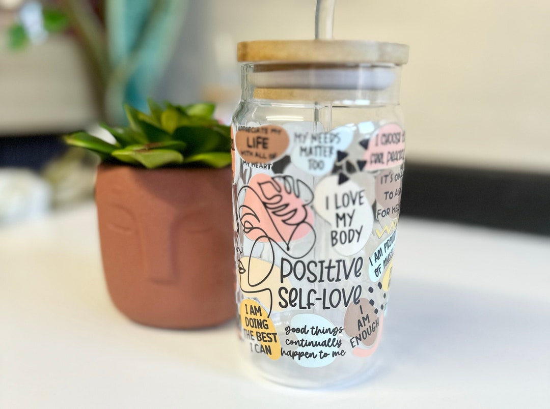 Positive Affirmation Libby Glass Cup With Straw, Self-love Gift - Etsy