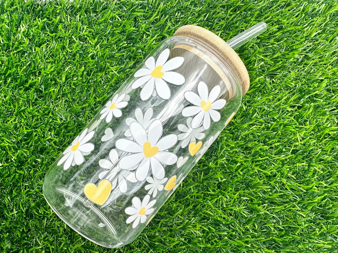 Daisy Glass With Straw White Flower Glass Summer Garden Party Glass ...
